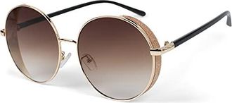styleBREAKER Lunettes de soleil rondes pour femmes avec verres en polycarbonate teinté et paillettes Side Shield, monture métallique 09020120, couleur:Monture or/v
