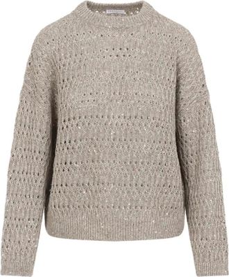 Brunello Cucinelli Femme, Pulls, Beige, Taille: 40 FR Girocollo M/L
