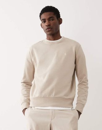 Polo Ralph Lauren Sweatshirt aus Loopback-Jersey in Steingut-Beige mit Polospieler-Logo-Grau