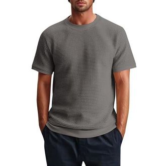 Generico T-shirt de sport fonctionnel &agrave; manches courtes pour homme avec motif gaufr&eacute;, l&eacute;ger et respirant, coupe r&eacute;guli&egrave;re, haut d&eacute;t&eacute; uni avec col rond, gris, X