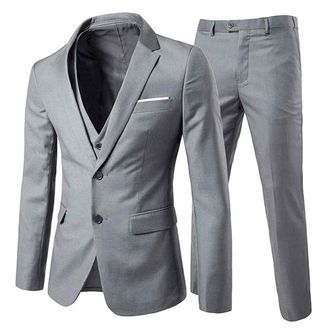 AlltheMen Grauer 3-teiliger Slim Fit-Anzug