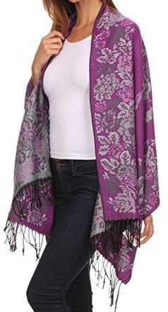 Sakkas CHS1810 Ontario Pashmina/Châle/Pèlerine/Étole Floral double couche avec bordure - 2-Violet - One Size
