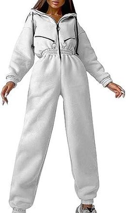 Generic Ensemble de surv&ecirc;tement pour femme tendance d&eacute;contract&eacute; de couleur unie avec col roul&eacute; et pantalon de surv&ecirc;tement pour femme, blanc, XL