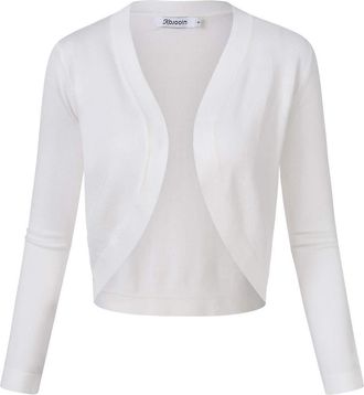 KOJOOIN Damen Bolero Kurze Strickjacke 3/4 &Auml;rmel Cardigan V Ausschnitt Bolerojacke Schulterjacke Casual Top Wei&szlig; M