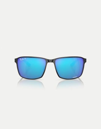 Ray-Ban Rb3721ch Chromance - Lunettes de soleil carrées avec verres bleus miroir polarisés - Noir et argenté