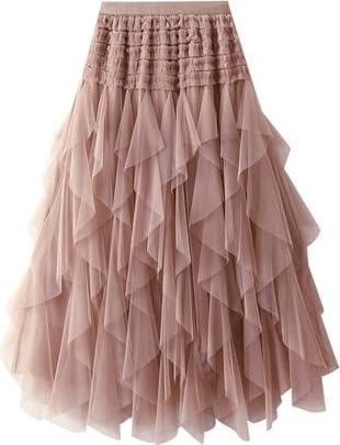 Generic Jupes ajust&eacute;es unies, moelleuses et irr&eacute;guli&egrave;res &agrave; volants - Jupe de g&acirc;teau - Noir - 164, Rose, taille unique