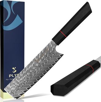 Plys Damast K&uuml;chenmesser Nakiri Profi Damastmesser: Kochmesser 16,8 cm Klinge aus 67 Lagen Damaststahl Geschmiedet, mit VG10 Stahlkern und G10 Griff, Schar