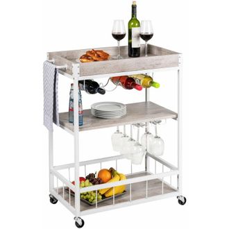 WENKO K&uuml;chenwagen auf Rollen RUSTICO, 3 Ablagen, 80 x 89,5 x 40 cm, WENKO