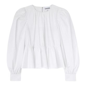 Ganni Baumwoll-Popeline-Peplum-Bluse mit Bindeband - - Blouses & Shirts - Damen - Wei&szlig; - M