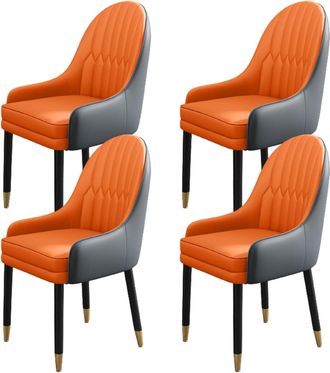 Generic Set Aus 4 Modernen Esszimmerst&uuml;hlen Aus Mikrofaserleder Mit Ergonomischer R&uuml;ckenlehne Und Metallbeinen - Nordischer Leichter Luxusstil(G)