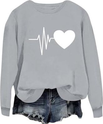 Generic Veste De Sport Femme Sweat-Shirt à Manches Longues et col Rond pour Femme, Haut sans Capuche, décontracté, imprimé Amour Sweat sans Manche Femme Sweat