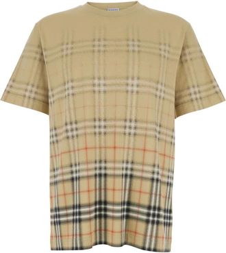 Burberry Homme, Tops, Beige, Taille: 2XL Check Cotton T-Shirt