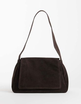 My Accessories l&auml;ssige Schultertasche in braunem Velourslederimitat