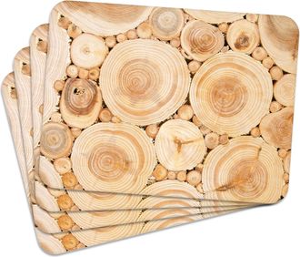 MG Design Set aus 4 Kork-Platzsets - Wood Rings - 30 x 40 cm - hitzebeständig & abwischbar, mit Korkrückseite