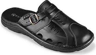Estro & Luminara Sandales Homme Cuir Mules - Sandales Homme Été Cuir Mules Hommes avec Semelle Antidérapante S4 (43 EU, Noir)