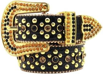 Generic Ceinture cloutée en cuir souple avec strass et boucle ardillon pour jeans, Noir, 115 cm
