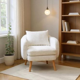 Furniture R Teddy-Samt Einzelsessel, gemütlicher 1-Sitzer für Wohnzimmer, mit Kissen, französischer Landhausstil, Einzelsessel Sofa, 1-Sitzer Couch, gemütlich, fü