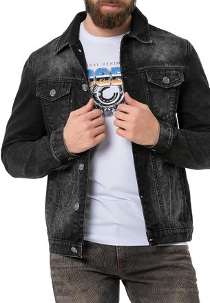 Cipo & Baxx Herren Jeansjacke CJ289 Schwarz - Denimjacke im Casual Streetwear Stil mit Kn&ouml;pfen & Brusttaschen - &Uuml;bergangsjacke f&uuml;r Alltag & Freizeit - CJ289 Schwa