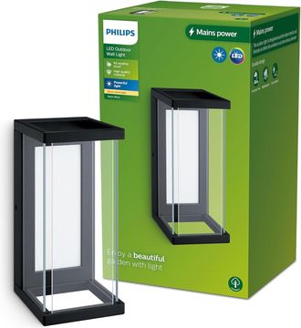 Philips Outdoor Ulyzo Wandleuchte 12W, 2700 Kelvin warmweißes Licht, IP44 wetterfest, schwarz