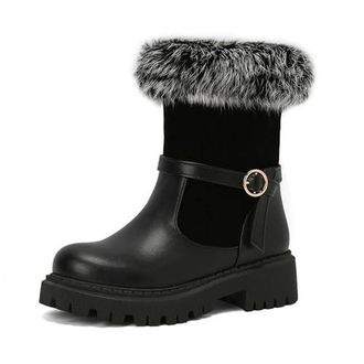 Generic Bottes de neige thermiques pour femme en fausse fourrure &agrave; bout rond et talons &eacute;pais, Noir, 37.5 EU