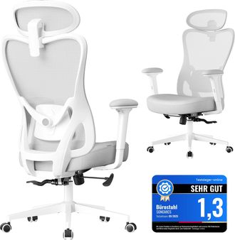 Songmics B&uuml;rostuhl ergonomisch, Schreibtischstuhl, Computerstuhl, verstellbare Lenden- und Kopfst&uuml;tze, bis 150 kg belastbar, h&ouml;henverstellbar, Taubengrau OBN06