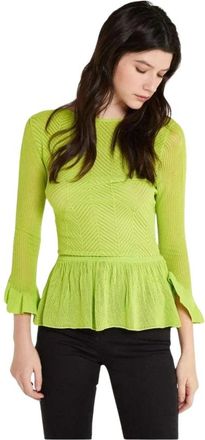 Patrizia Pepe Femme, Blouses et Chemises, Vert, Taille: 38 FR SweaT-shirt en viscose avec finitions c&ocirc;tel&eacute;es et col rond