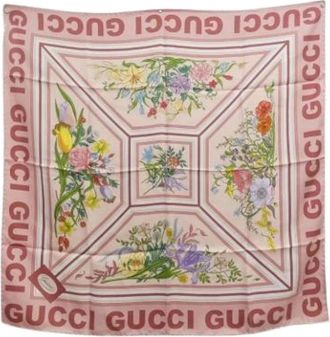 Gucci Pre-owned Vintage Silk Scarf - Femme - Pre-owned - Rose - Taille: ONE Size