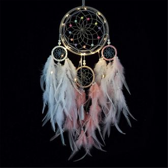 Railonch S&uuml;ss Rosa M&auml;dchen Dreamcatcher, Feder Traumf&auml;nger mit LED Licht, Handgemachte Dream Catcher f&uuml;r Kinder M&auml;dchen Zimmerdekoration und Kreatives Wandbeha