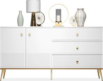 Konsimo Konsimo Kommode ISORIA 160x85x40 cm - Modern Kommode mit Schubladen und Regale - Elegant Sideboard aus Holz fur Wohnzimmer und Schlafzimmer - Wei&szlig;