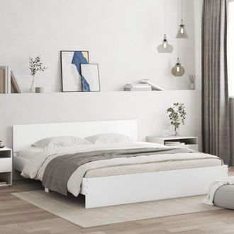 vidaXL Cadre de lit avec t&ecirc;te de lit et led blanc 200x200 cm Vidaxl