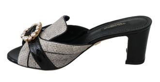 Dolce & Gabbana Womens Black Gray Exotic Leather Crystals Sandals Shoes And