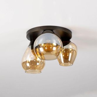 M&S Collection Plafonnier rond 3 lampes 41x24 cm en verre ambr&eacute; et m&eacute;tal bronze