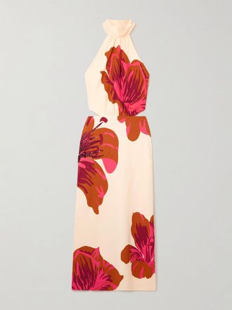 Johanna Ortiz Best Of Times Midikleid Aus Bedrucktem Cr&ecirc;pe Mit Neckholder Und Verzierungen - Ecru