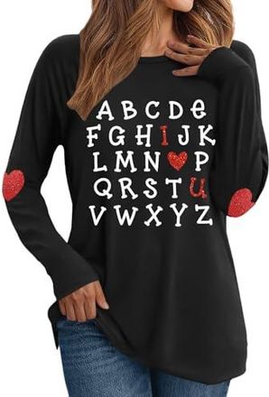 Generic Chemises de Saint-Valentin 2026 pour femme - Motif coeur - Pull &agrave; manches longues, Noir, M