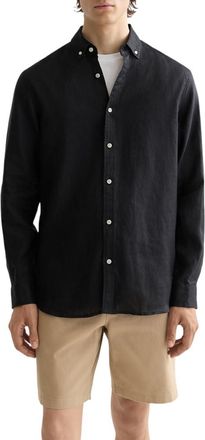 Scotch & Soda Mens CORE-Linen LS Button-DOWN Shirt, Black, Medium