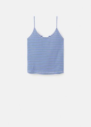 Mango Top coton rayure tiss&eacute;e bleu - Femme - S - MANGO