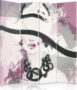 Feeby Paravent Frau Mit Hut 145x180 cm 4 Teilig Modern Design beidseitig Raumteiler Wandschirme Foto Trennwand Raumtrenner Sichtschutz Spanische Wand auf Le