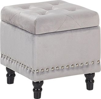 Beliani Hocker mit Stauraum und Nieten quadratisch Samt hellgrau Glamour Look Loretto