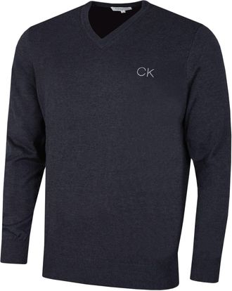 Calvin Klein Herren V-Ausschnitt Soft Cotton Pullover - Denim Marl - XXXXL