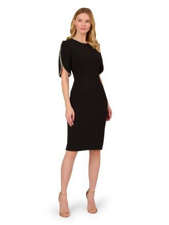 Adrianna Papell Damen Strick-midikleid aus Kreppperlen Kleid, Schwarz, 36