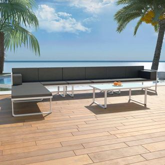 vidaXL Vidaxl - Salon de jardin 5 pcs en textil&egrave;ne et aluminium noir - Canap&eacute;s confortables avec coussins &eacute;pais - Table basse en verre 110x60cm