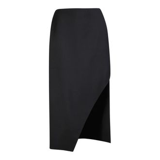 Alexander McQueen Schwarzer Woll Asymmetrischer Midi Rock - - Skirts - Damen - Schwarzk - S