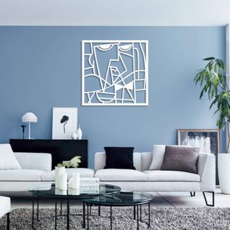 Generic Wanddeko aus Metall, Picasso-Gesichter, abstraktes Picasso-Gesicht, abstrakt, abstrakte Gesichter, minimalistische Linien-Deko, f&uuml;r Wohnzimmer (Wei&szlig;