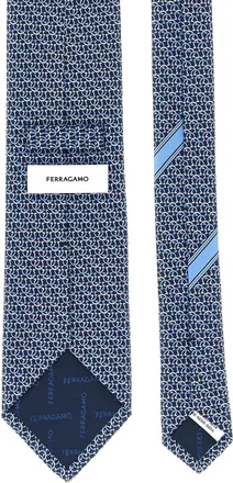 Ferragamo Silk Gancini Motif Necktie - Navy