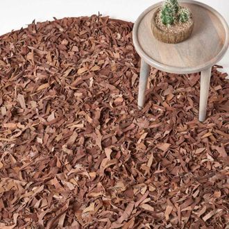 Homescapes Homescapes - Tapis Shaggy Cuir Dallas Marron 150 cm Round