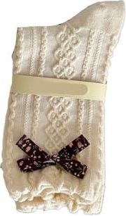 Generico Chaussettes mi-mollet avec d&eacute;tail noeud, chaussettes printani&egrave;res en coton pour femme 2 paires, Color07, Taille Unique