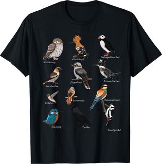 jz.birds Gartenvögel Zeichnung Vogelfreund Wiedehopf Specht Eisvogel T-Shirt
