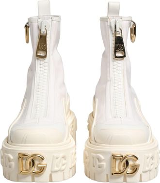 Dolce & Gabbana Leather and Rubber Logo Ankle Boot - White