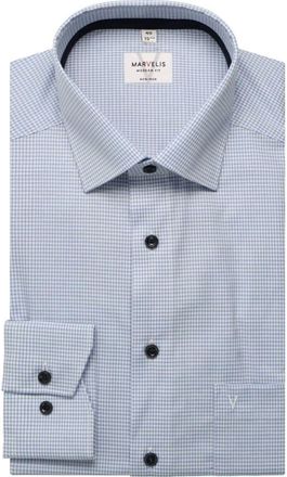 Marvelis Modern Fit Herren Langarm Businesshemd | Karo Hellblau | New Kent Kragen Gr. 46