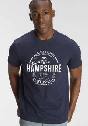 DELMAO T-Shirt DELMAO, Herren, Gr. M (48/50), blau (marine), Single Jersey, Obermaterial: 100% Baumwolle, bedruckt, normal, Rundhals, Shirts T-Shirt, Kurzarm